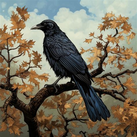 Premium Photo Illustration Of A Crow Perched On A Tree