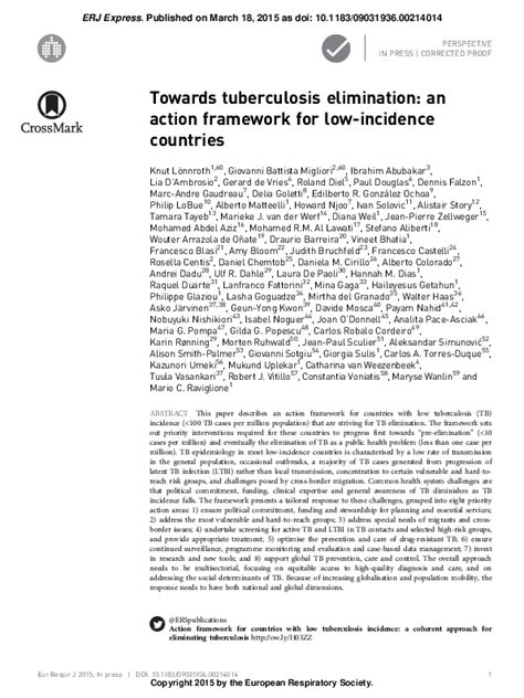 Pdf Towards Tuberculosis Elimination An Action Framework For Low Incidence Countries