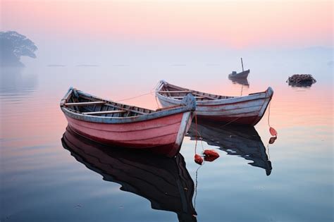 Premium AI Image A Couple Of Boats Floating On Top Of A Body Of Water
