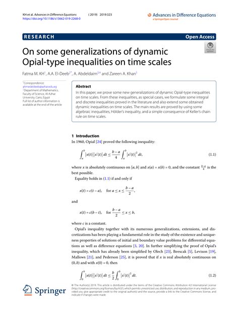 Pdf On Some Generalizations Of Dynamic Opial Type Inequalities On Time Scales