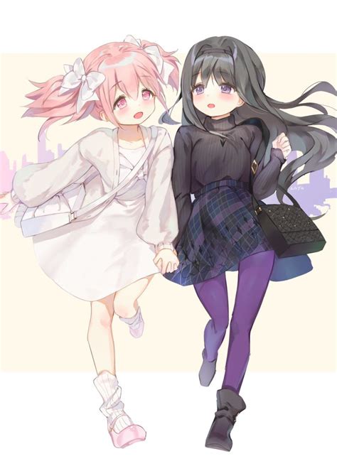 Madoka And Homura By Mullpull 캐릭터 일러스트 마법소녀 마도카 마기카 귀여운 그림