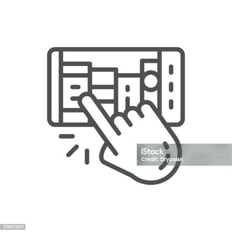 휴대 전화와 벡터 손 사람이 전자 책 전자 도서관 라인 아이콘을 선택 합니다 개념에 대한 스톡 벡터 아트 및 기타 이미지