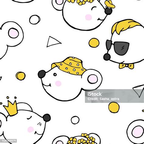 Pola Dengan Tikus Lucu Yang Lucu Ilustrasi Vektor Dalam Gaya Sketsa