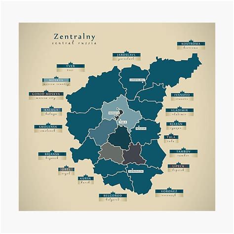 Lámina fotográfica Mapa moderno mapa de la región de Zentralny Rusia RU de ingomenhard