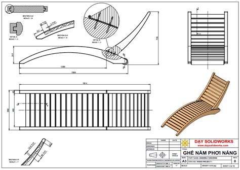 BẢN VẼ GHẾ NẰM NGOÀI TRỜI DẠY SOLIDWORKS