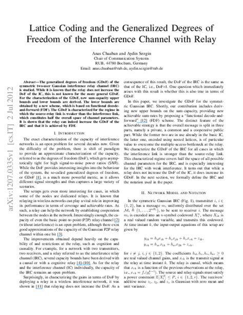 Pdf Lattice Coding And The Generalized Degrees Of Freedom Of The