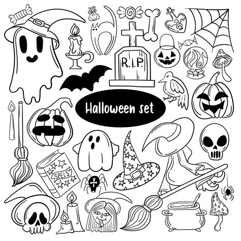 Large Set Of Cute Halloween Doodles 9532676 Vector Art At Vecteezy