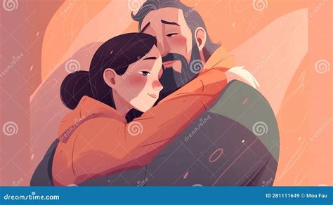 иллюстрация отца обнимает свою дочь в теплых и сердечных объятиях в
