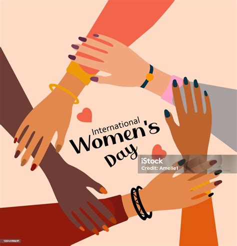 3월 8일 세계 여성의 날 페미니즘 여성은 인사말 카드를 함께 손 여자의 힘 자유 독립 평등을 위해 싸우십시오 벡터 그림입니다