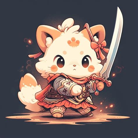Premium Ai Image Cute Cat With Sword