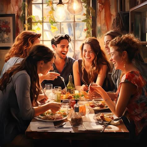 Premium Ai Image Paint A Picture Of Friends Gathering Around A Meal