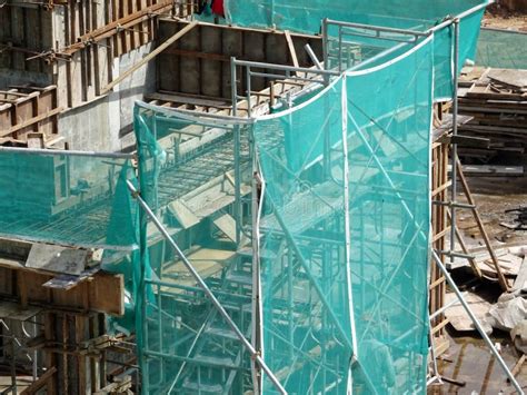 Temporary Staircase Made Of Steel And Scaffolding That Connects Floor By Floor Used By
