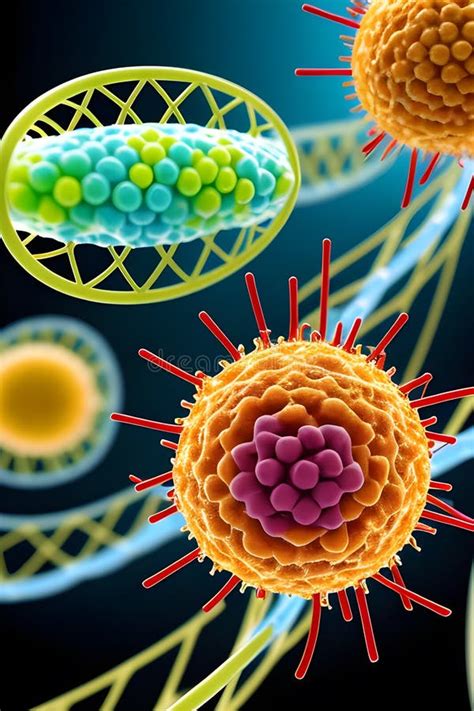 Colorful Virus And Dna Strands In The Background Generated By Ai Stock