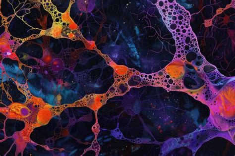 Detailed Illustration Of Vibrant Neuron Cells On Black Background Premium Ai Generated Image