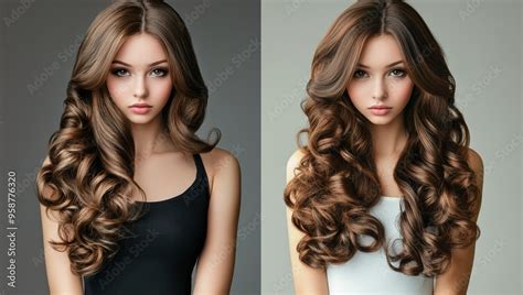 Collage Of A Young Woman With Long Hair Before And After Using Curlers