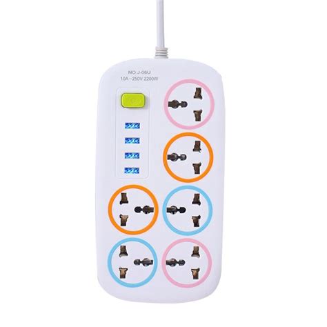 tolsen power universal socket extension cord with 6 outlet and 4 usb