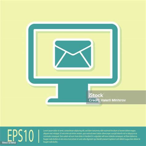 녹색 컴퓨터 모니터 및 봉투 새 메시지 메일 노란색 배경에 고립 된 이메일 아이콘 전자 메일 뉴스레터 헤더 블로그 게시물에 대