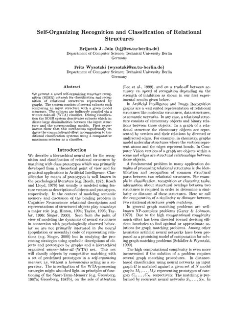 Pdf Self Organizing Recognition And Classification Of Relational