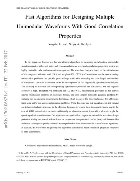 PDF Fast Algorithms For Designing Multiple Unimodular Waveforms With Good Correlation Properties