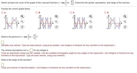 Solved Sketch At Least One Cycle Of The Graph Of The Cosecant Function