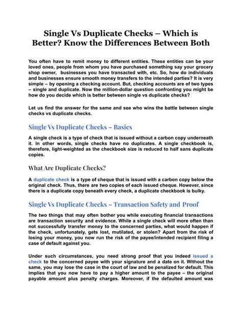 PPT Single Vs Duplicate Checks Which Is Better Know The Differences Between Both PowerPoint