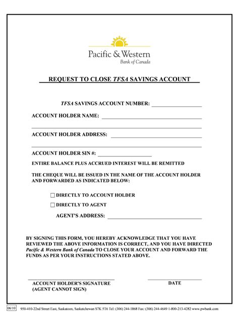 Fillable Online Request To Close Savings Account Form Pacific