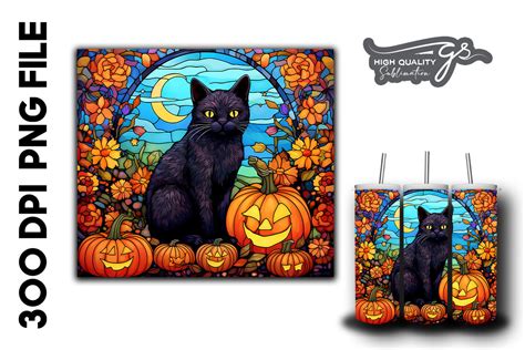 Halloween Black Cat Stained Glass 11 Graphic By Glamousitasublimation