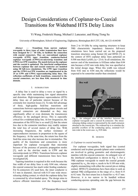 Pdf Design Considerations Of Coplanar To Coaxial Transitions For Wideband Hts Delay Lines