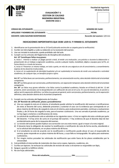 Evaluacion T1 Gestion De Calidad Facultad De IngenierÌa Ug Lima