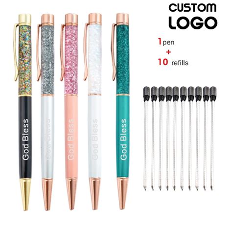 펜 10 리필 금박 금속 볼펜 맞춤 선물 펜 커스텀 로고 사무 용품 학교 학생 문구볼펜 Aliexpress