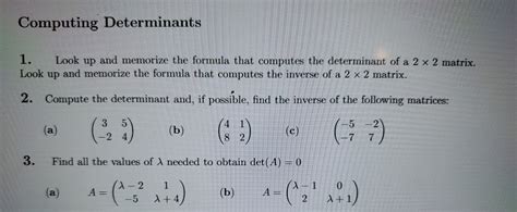 Solved Computing Determinants 1 Look Up And Memorize The Chegg Com