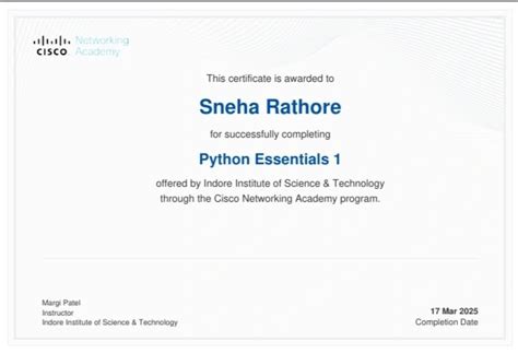 python learning achievement cisconetworkingacademy sneha rathore