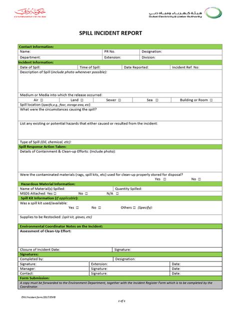 Spill Incident Report Form Pdf Environmental Issues Pollution