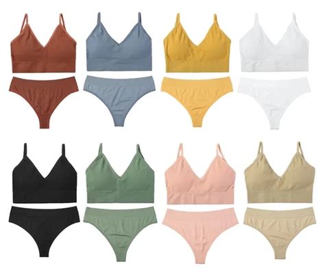 Women Seamless Bra Set Sexy Thong Low Waist Panties Wire Free Bra