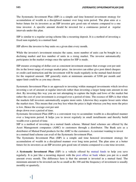 Systematic Investment Plan Sip Mutual Funds Post Office Bank Pdf
