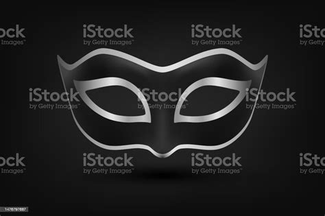 벡터 3d 현실적인 검정색과 은색 카니발 얼굴 마스크는 검은 배경에 있습니다 파티용 마스크 가장 근접 촬영 마스크의 디자인
