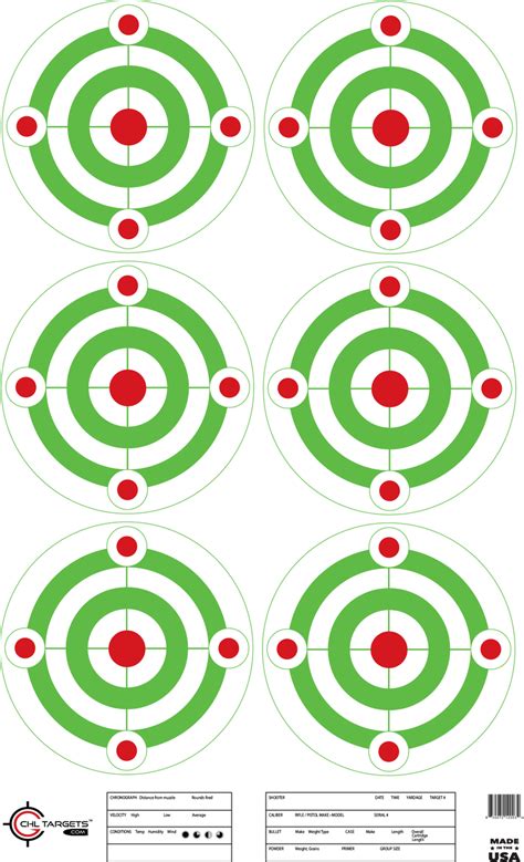 Srt Bulls Eye Targets 6up Multi Bullseye Green 23x35 60 Paper 100 Pack