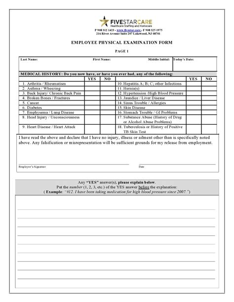 Printable Physical Forms For Work Free Templatearchive