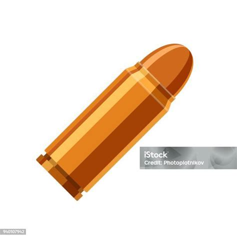 흰색 배경에 고립 된 평면 스타일에 총알 아이콘입니다 카트리지 무기 탄약 만화 벡터 일러스트 레이 션 총알에 대한 스톡 벡터 아트 및 기타 이미지 Istock