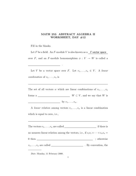 Worksheet 12 For Abstract Algebra Ii Math 252 Papers Abstract