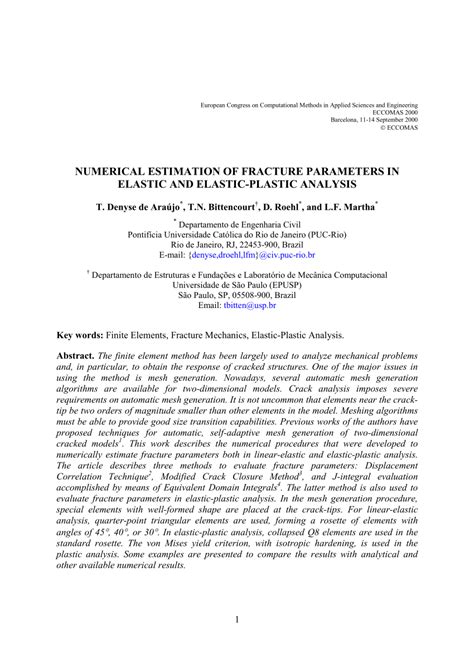 PDF Numerical Estimation Of Fracture Parameters In Elastic And Elastic Plastic Analysis