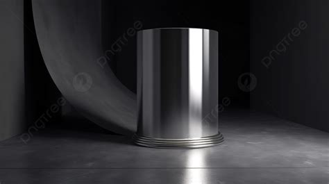 Abstract Cylinder Placed On Silver Podium In 3d Rendering Background