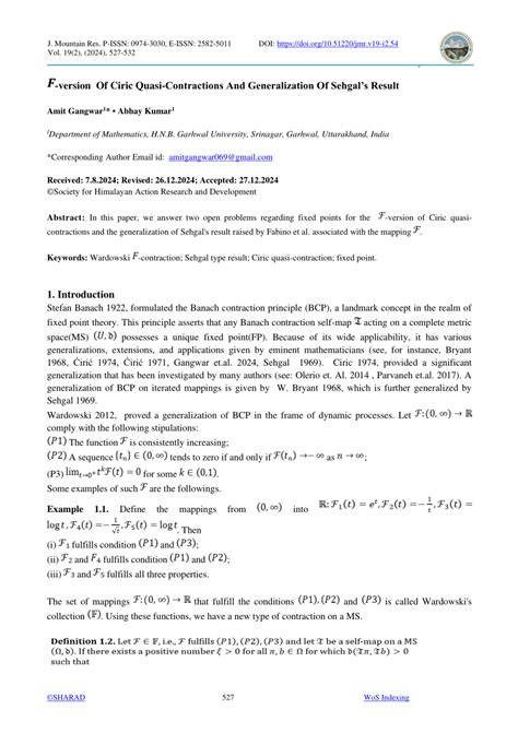 Pdf F Version Of Ciric Quasi Contractions And Generalization Of Sehgals Result