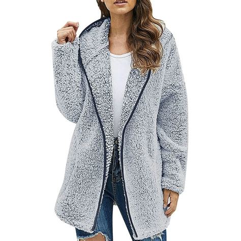 Frontwalk Womens Fuzzy Fleece Jacket Sherpa Winter Warm Hoodie Coat
