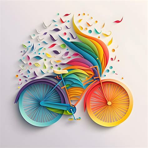 Premium Photo Paper Cut Bicycle Colorful Tranport Cutout Illustration