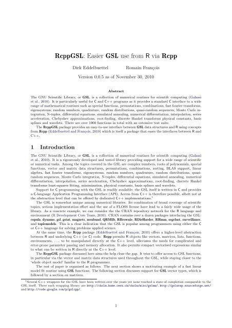 Rcppgsl Easier Gsl Use From R Via Rcpp Dirk Eddelbuettel