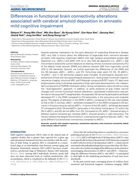 Pdf Differences In Functional Brain Connectivity Alterations Associated With Cerebral Amyloid