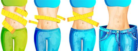 여성 슬림 허리 주위와 큰 청바지에 측정 테이프체중 감량 개념 아이콘 밝은 색상 센티미터 테이프와 슬림 바디 앱 사이트에 대 한 건강 한 라이프 스타일 벡터 개념 가냘픈에