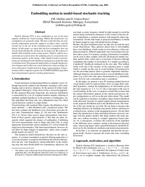 Pdf Embedding Motion In Model Based Stochastic Tracking