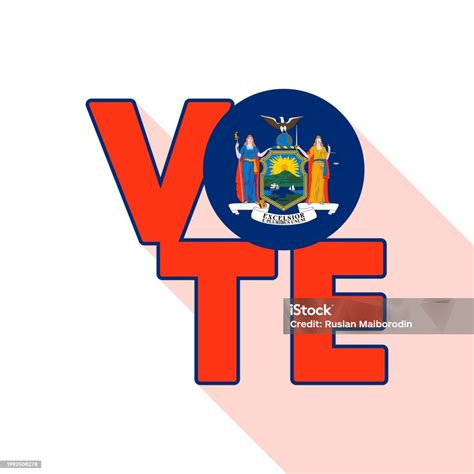 투표 기호 엽서 포스터 긴 그림자가 있는 뉴욕 깃발이 있는 배너입니다 벡터 일러스트 레이 션입니다 국회의사당 정부 청사에 대한 스톡 벡터 아트 및 기타 이미지 Istock